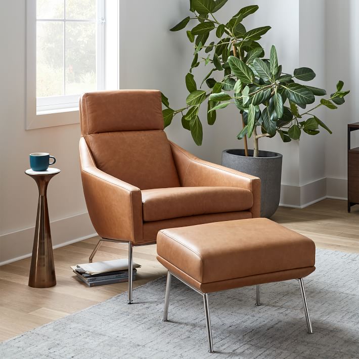 Brown leather chair and ottoman store