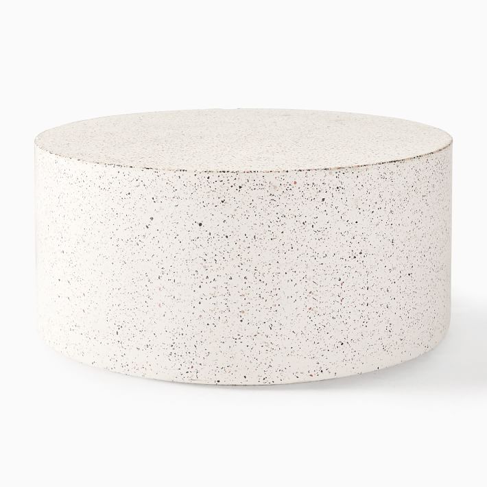 Terrazzo Drum Outdoor 36 in Round Coffee Table White West Elm