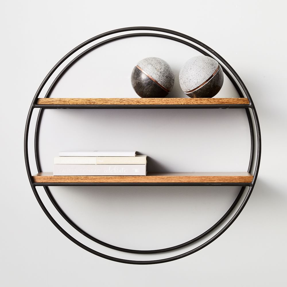Round wood and metal shelf store