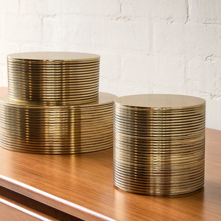 Corrugated Metal Brass Round Boxes | West Elm