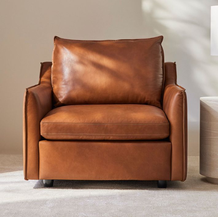 Easton Chair Down Ludlow Leather Brown Sesame Concealed Supports West Elm