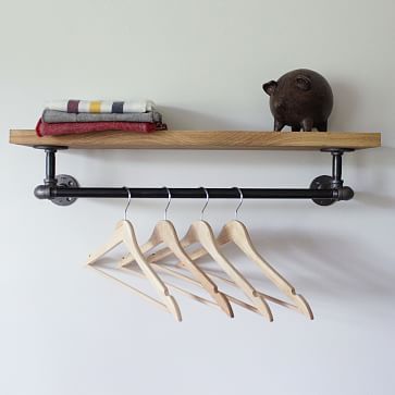 Wood shelf with rod store