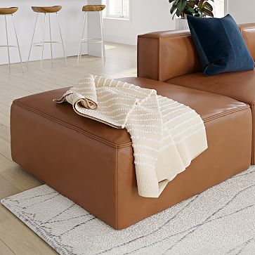 Remi Ottoman Memory Foam Ludlow Leather Brown Mace Concealed Support West Elm