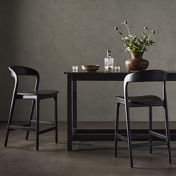 Scooper Ash Wood Leather Counter Stool Sonoma Black West Elm