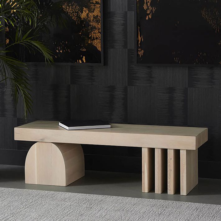 Ariadne Geometric Solid Oak Bench (59") | West Elm