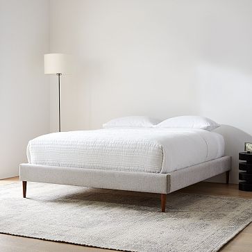 Clearance Bed Frame Performance Chenille Crossweave Orange Ochre Cool Walnut Cal. King West Elm