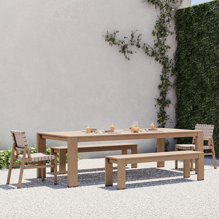 Telluride Outdoor Extendable Dining Table (76"–106"), Benches & Granada ...
