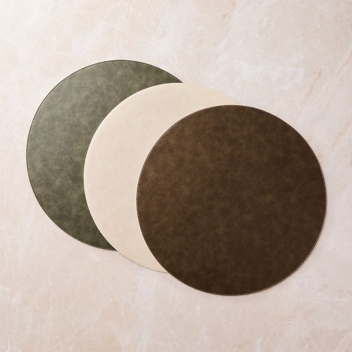Easy-Care Round Faux Leather Placemats | West Elm