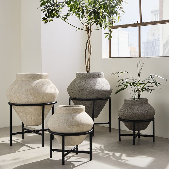 Geometric Urn Planter with Stand - Modern Indoor Planter | West Elm