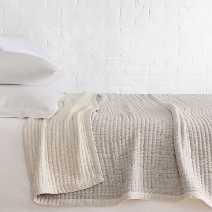 Reversible Double Cloth Blanket - Stone Gray Cozy Layer | West Elm