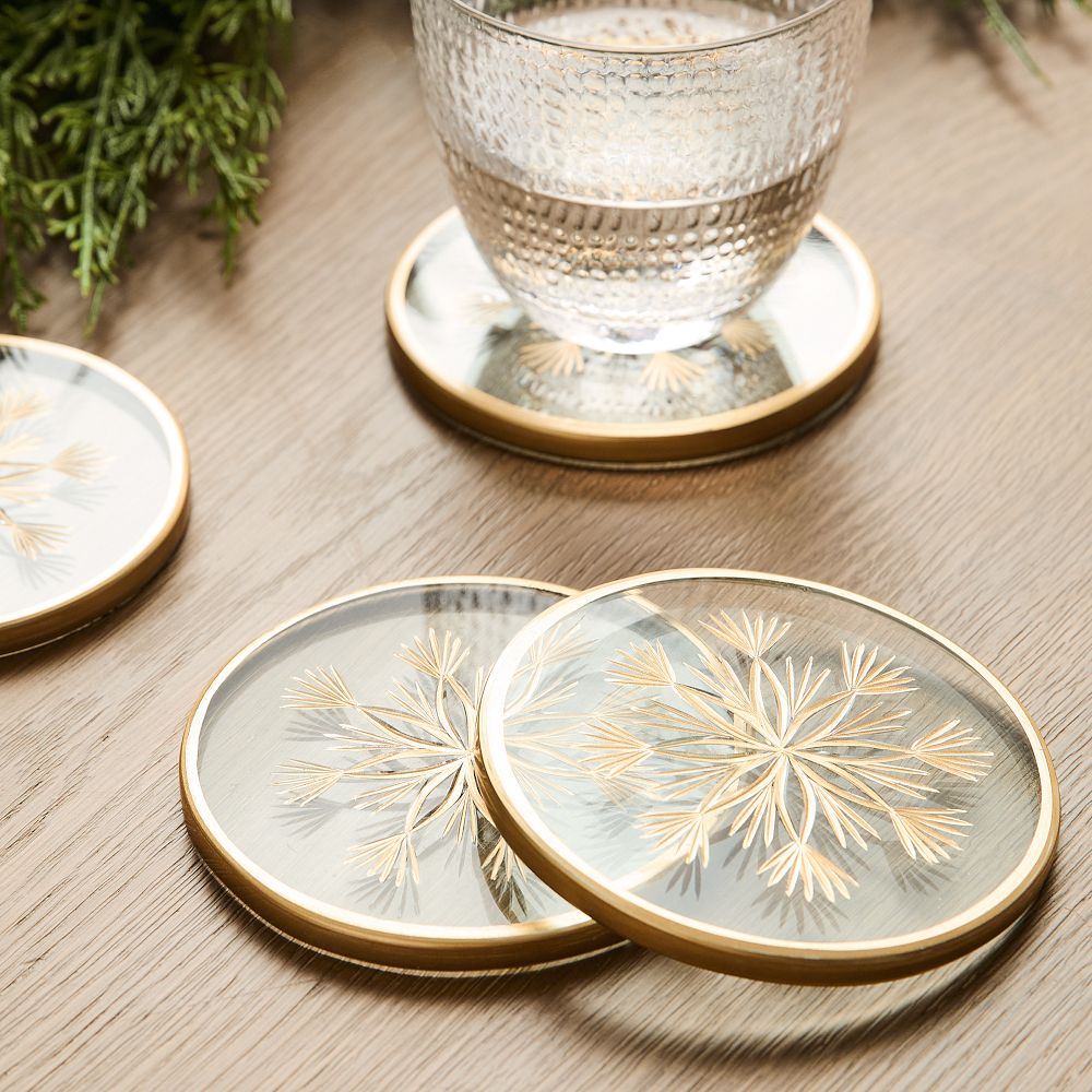 Etched Glass Snowflake Coaster Sets | West Elm