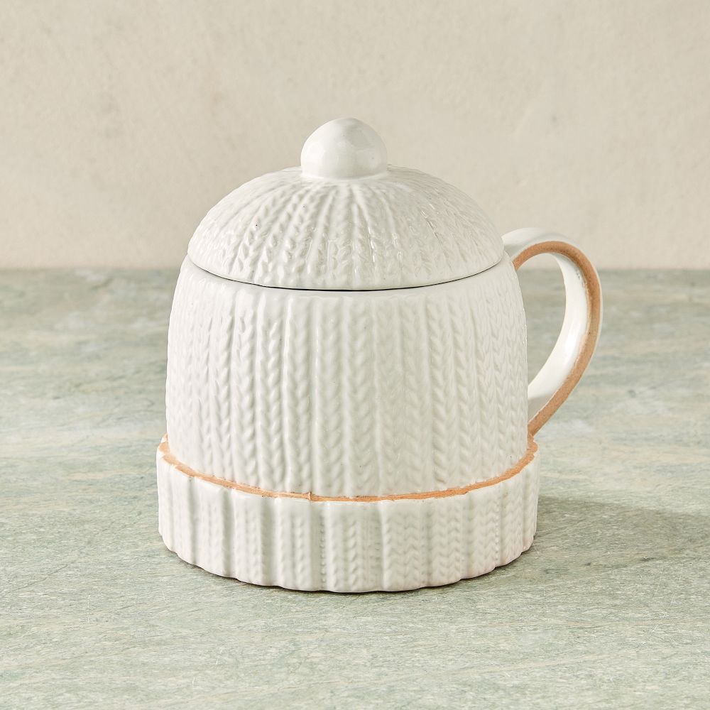 Cable Knit Hat Figural Stoneware Mug | West Elm