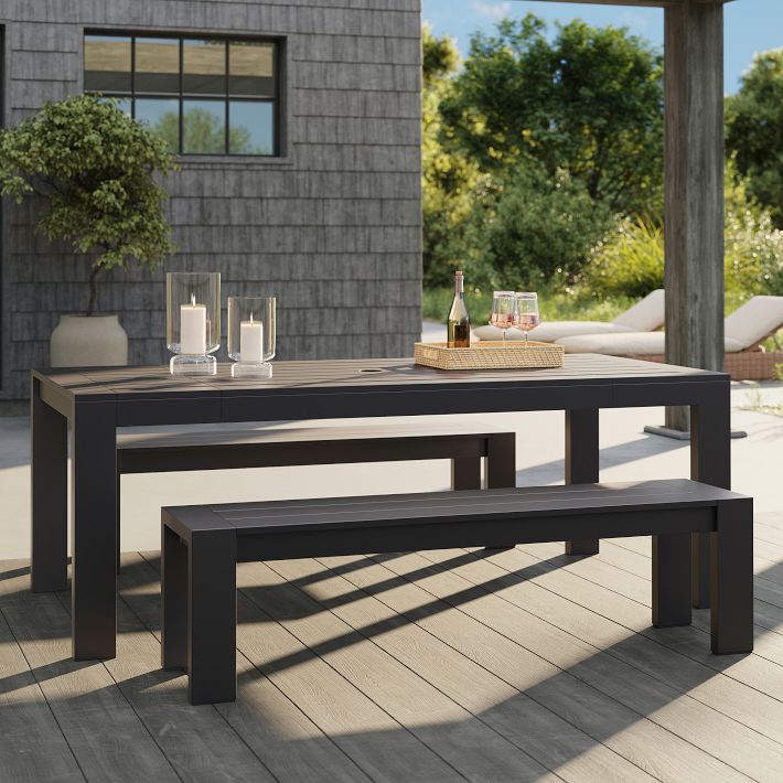 Telluride Aluminum Outdoor Extendable Dining Table (60"–85") & Benches ...