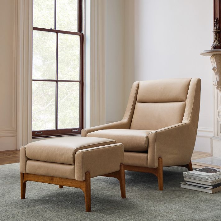 Hank Leather Chair & Ottoman Set | West Elm