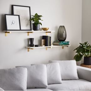 Linear White Lacquer Wall Shelves with Jordan Brackets | West Elm