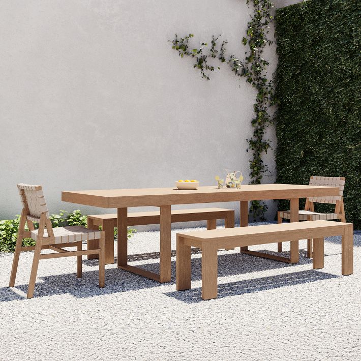 Portside Outdoor Extendable Dining Table (76.5"–106"), Benches ...