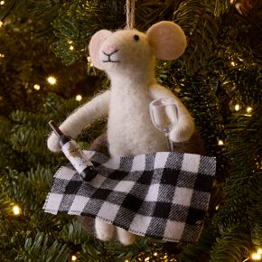 Gray Mouse Drinking Felt Ornament | West Elm