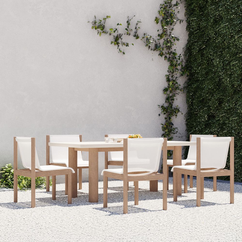 Cusco Outdoor Concrete Dining Table (74") & Stacking Dining Chairs Set ...