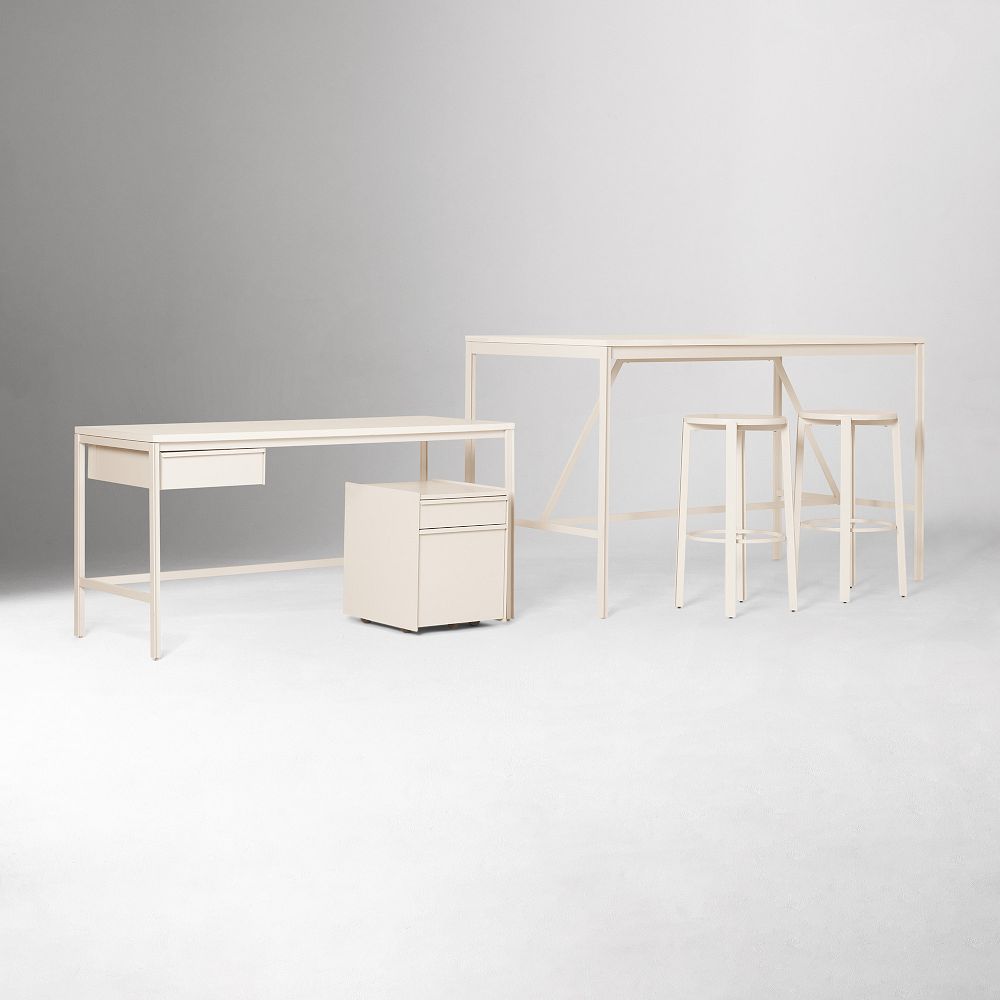 Tandem Worktable (72"), Desk (60"), File Cabinet (16") & Work Stool Set ...