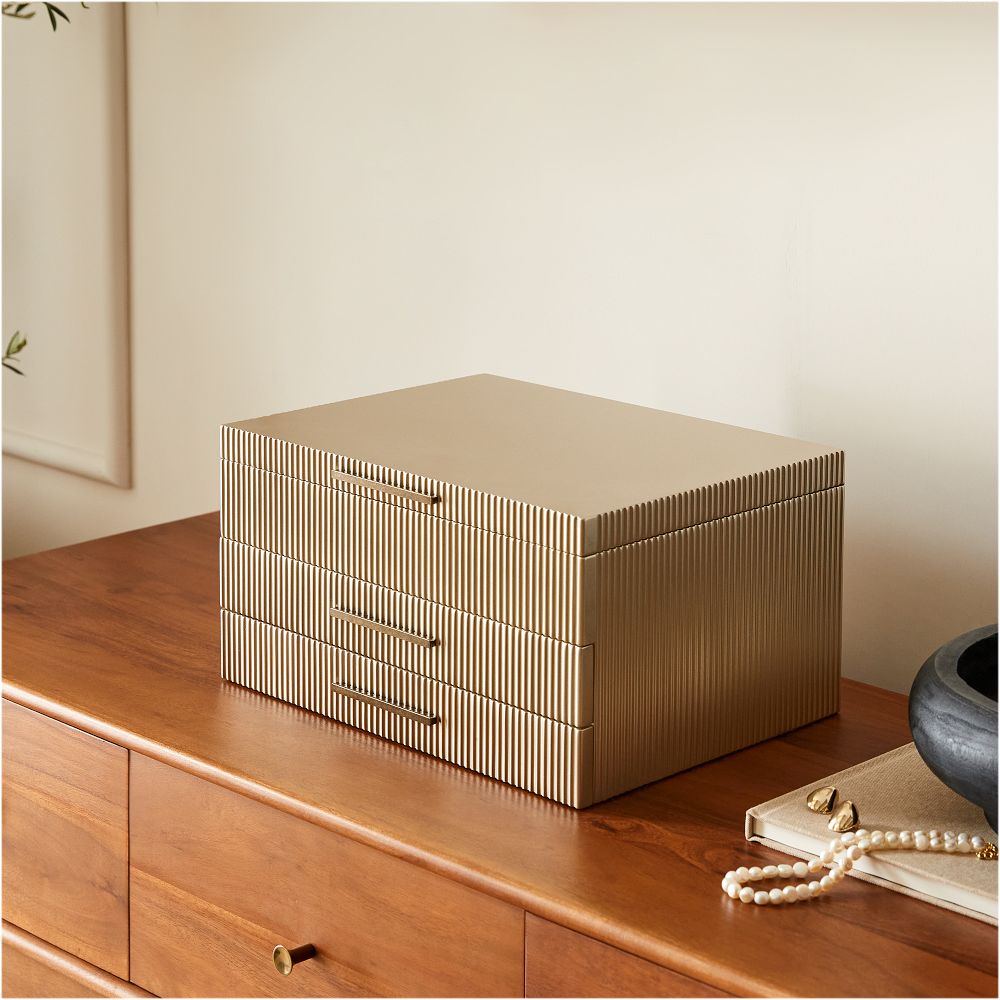 Open Box: Modern Fluted Jewelry Box, Grand 7.5"H - Champagne | West Elm