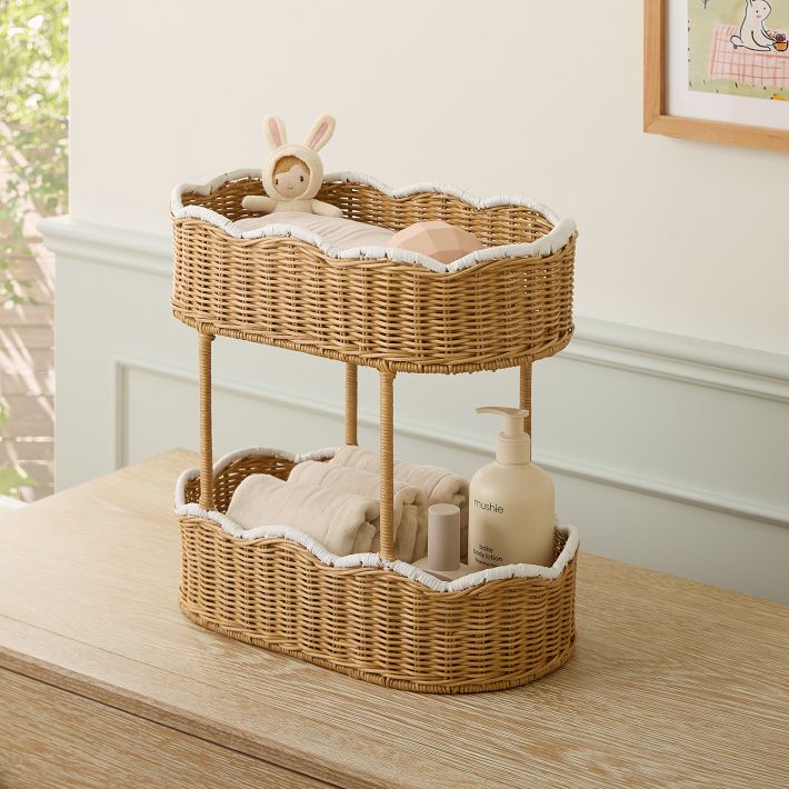 Scallop Rattan Tiered Diaper Caddy | West Elm