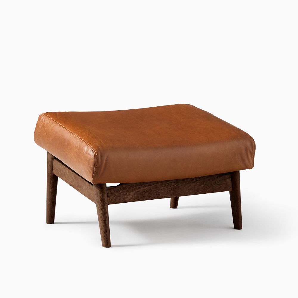 Open Box: Mid-Century Show Wood Leather Ottoman - Saddle Leather Nut ...