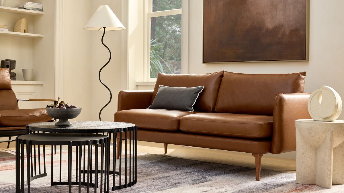 Tan color leather sofa store