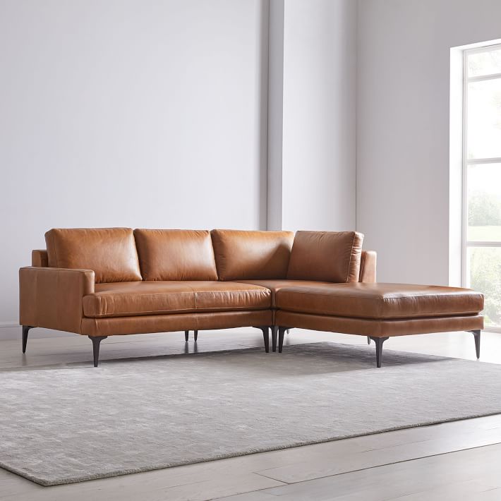 Andes 94 Right Multi Seat 3 Piece Ottoman Sectional Standard Depth Vegan Leather Brown Saddle BB West Elm