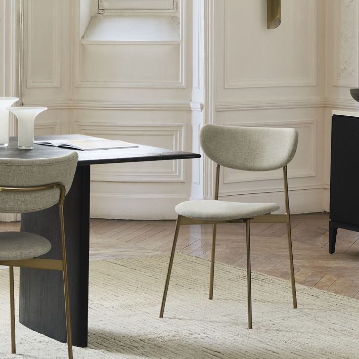 Modern Petal Fully Upholstered Dining Chair Boucle White Dark Bronze West Elm