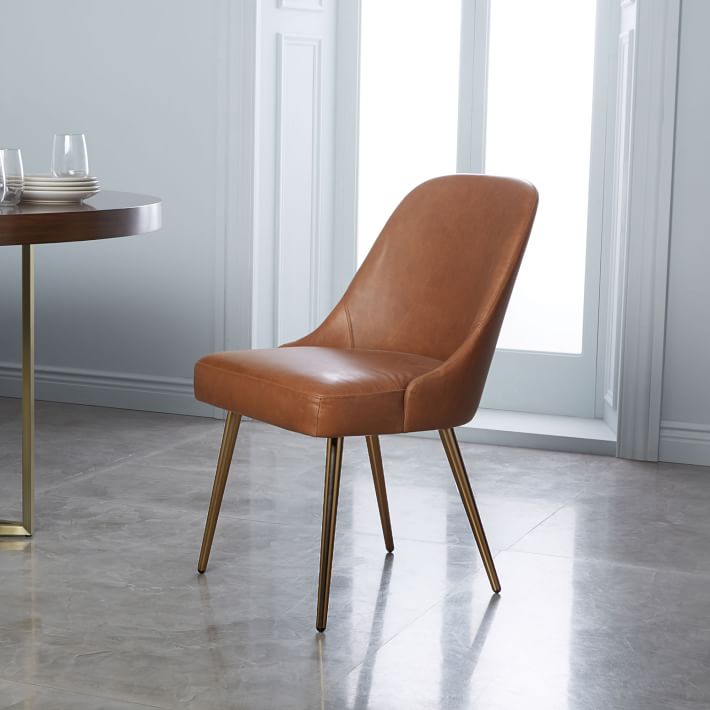Mid Century Leather Dining Chair Metal Legs West Elm