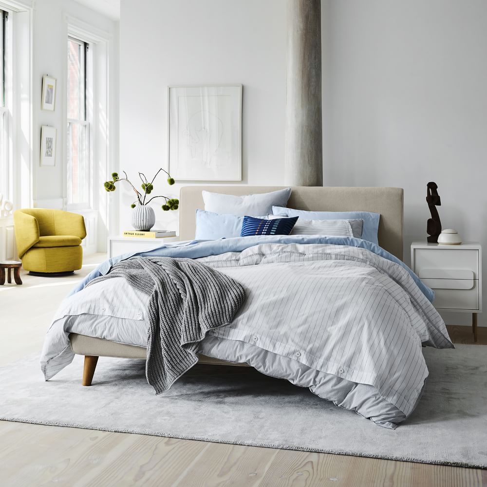 Mod Upholstered Platform Bed, Full, Performance Velvet, Ink Blue, Wood ...