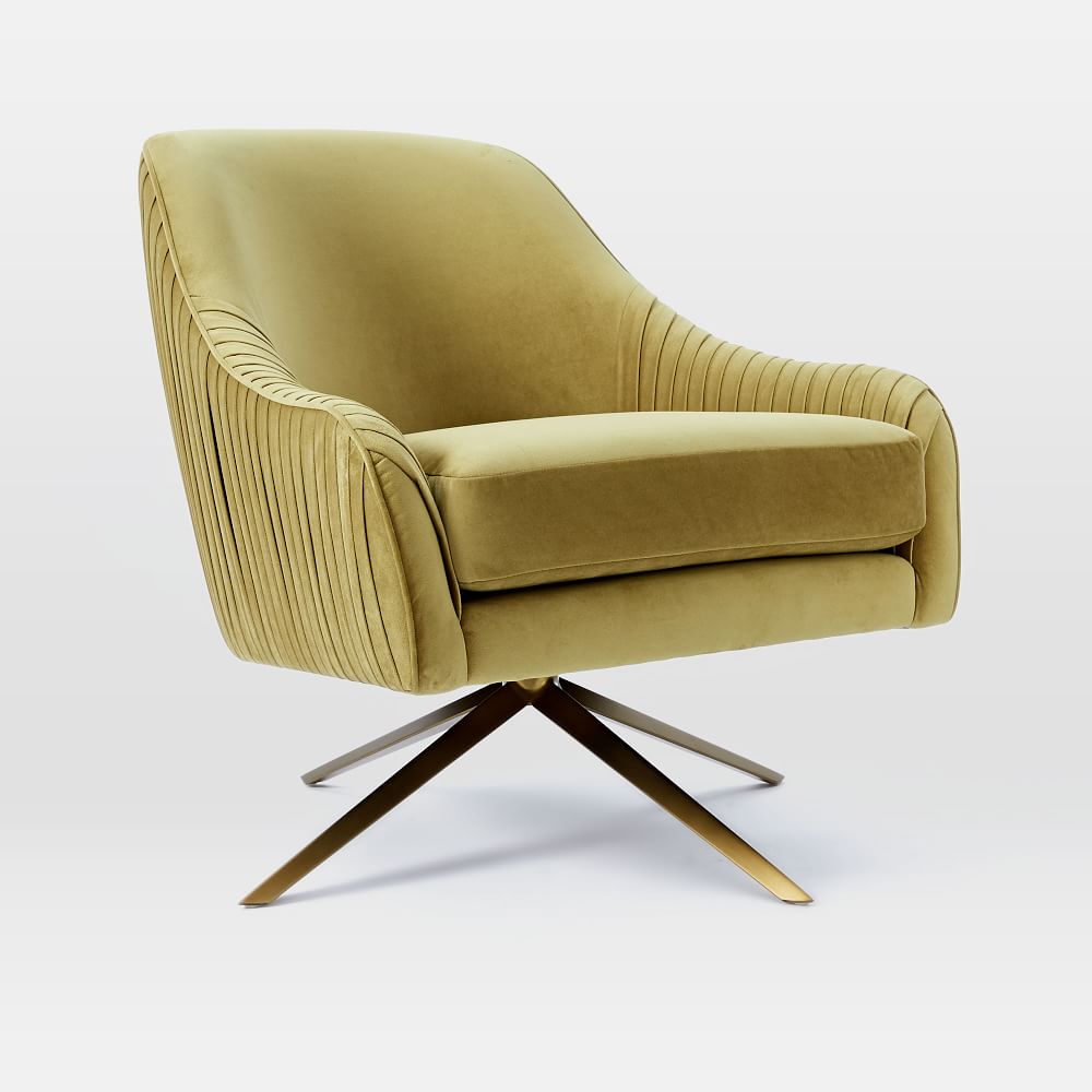 Roar & Rabbit Swivel Chair, Poly, Astor Velvet, Mauve, Antique Brass ...