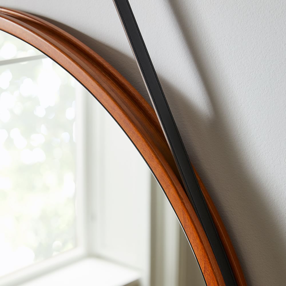Modern Leather Round Hanging Mirror - 30" | West Elm