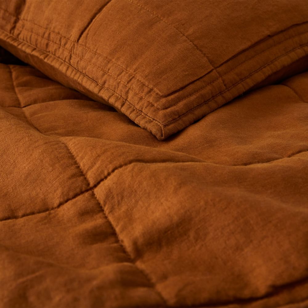 European Flax Linen Box Stitch Quilt & Shams | West Elm