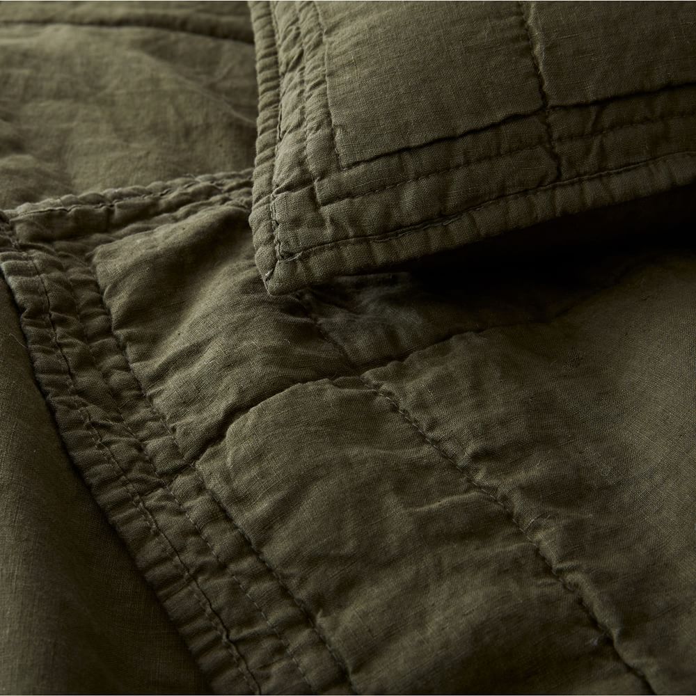 European Flax Linen Box Stitch Quilt & Shams | West Elm