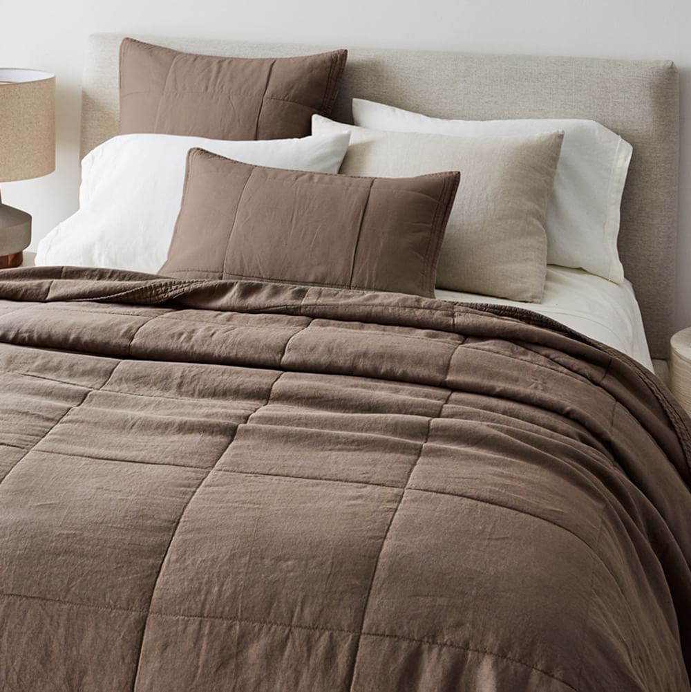 European Flax Linen Box Stitch Quilt & Shams | West Elm