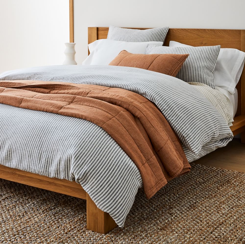 European Flax Linen Box Stitch Quilt & Shams | West Elm