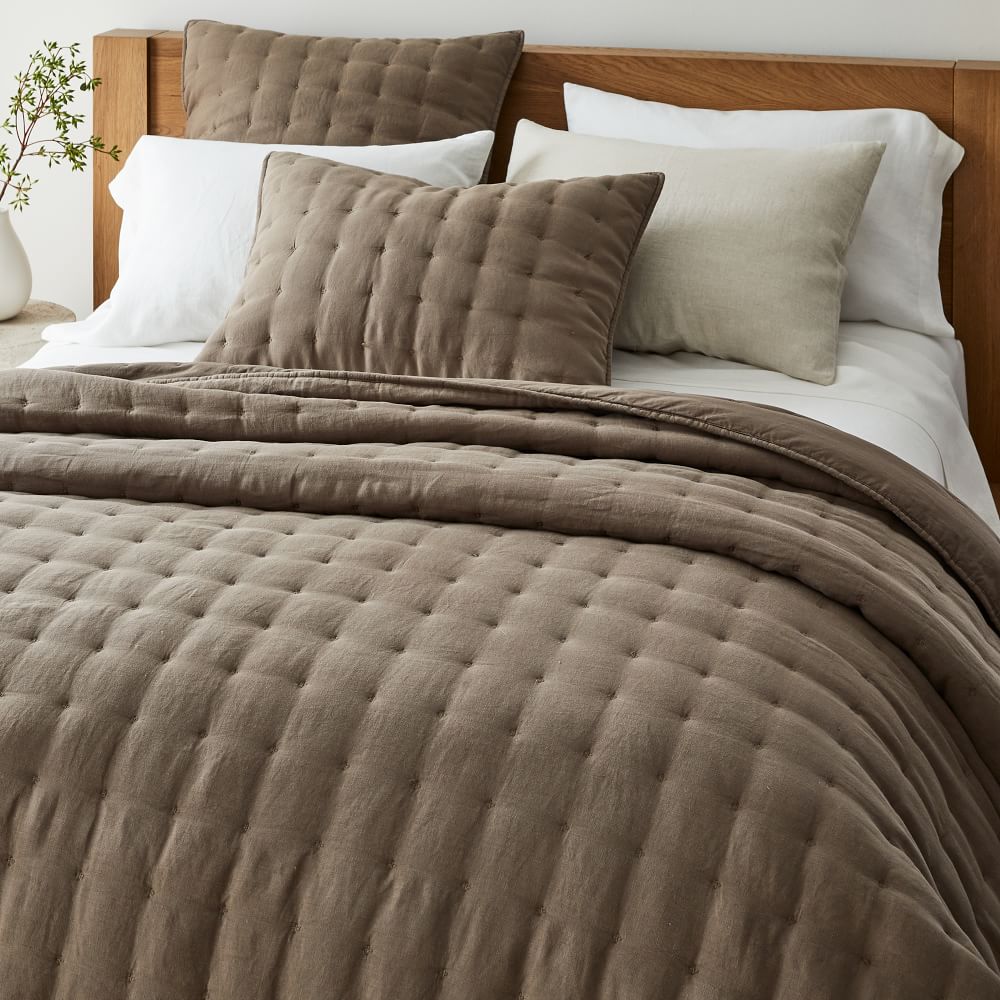 European Flax Linen Tack Stitch Quilt & Shams | West Elm