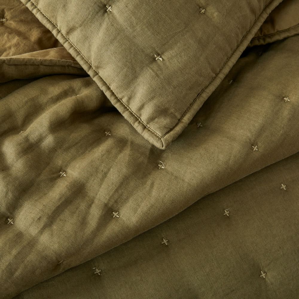 European Flax Linen Tack Stitch Quilt & Shams | West Elm