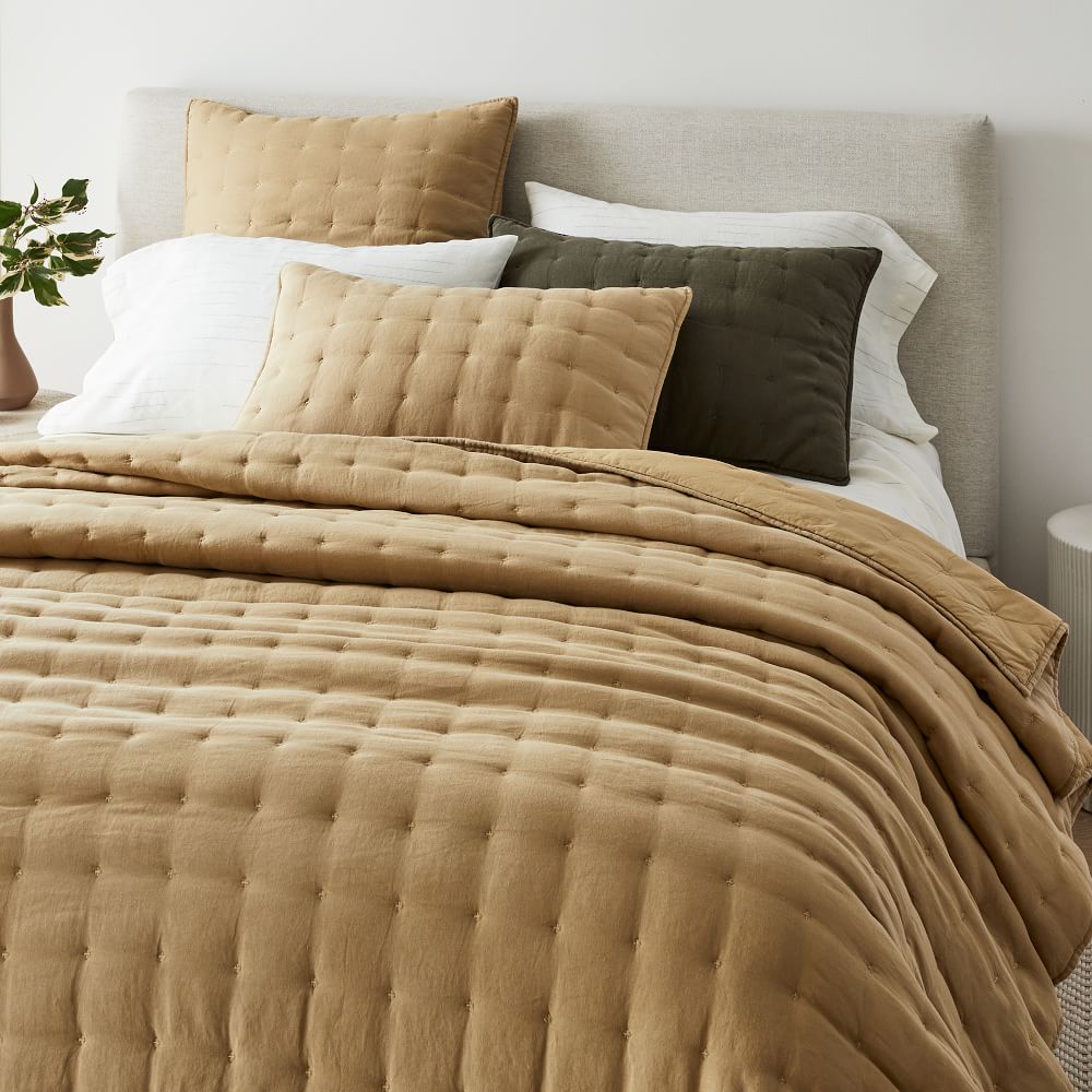 European Flax Linen Tack Stitch Quilt & Shams | West Elm