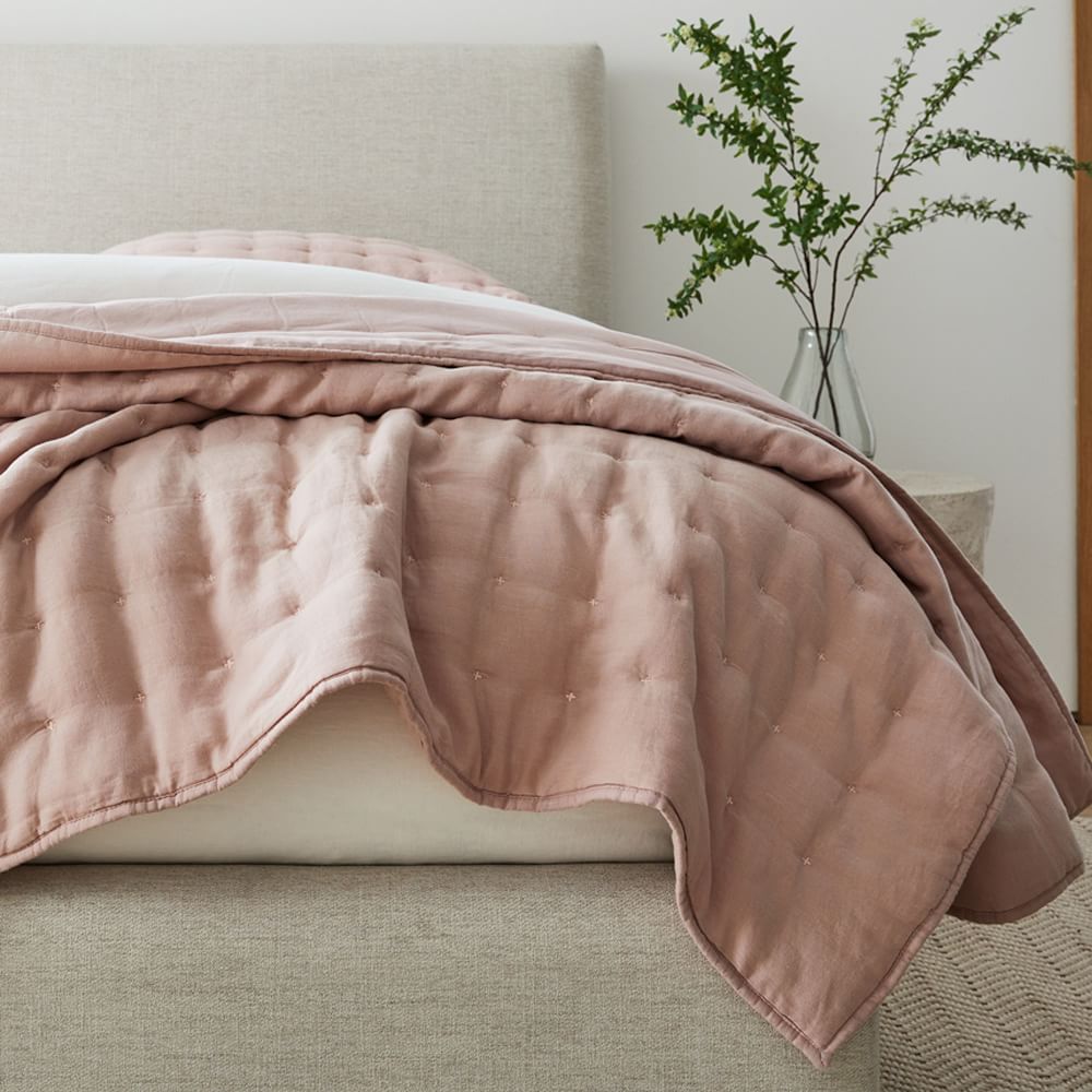 European Flax Linen Tack Stitch Quilt & Shams | West Elm