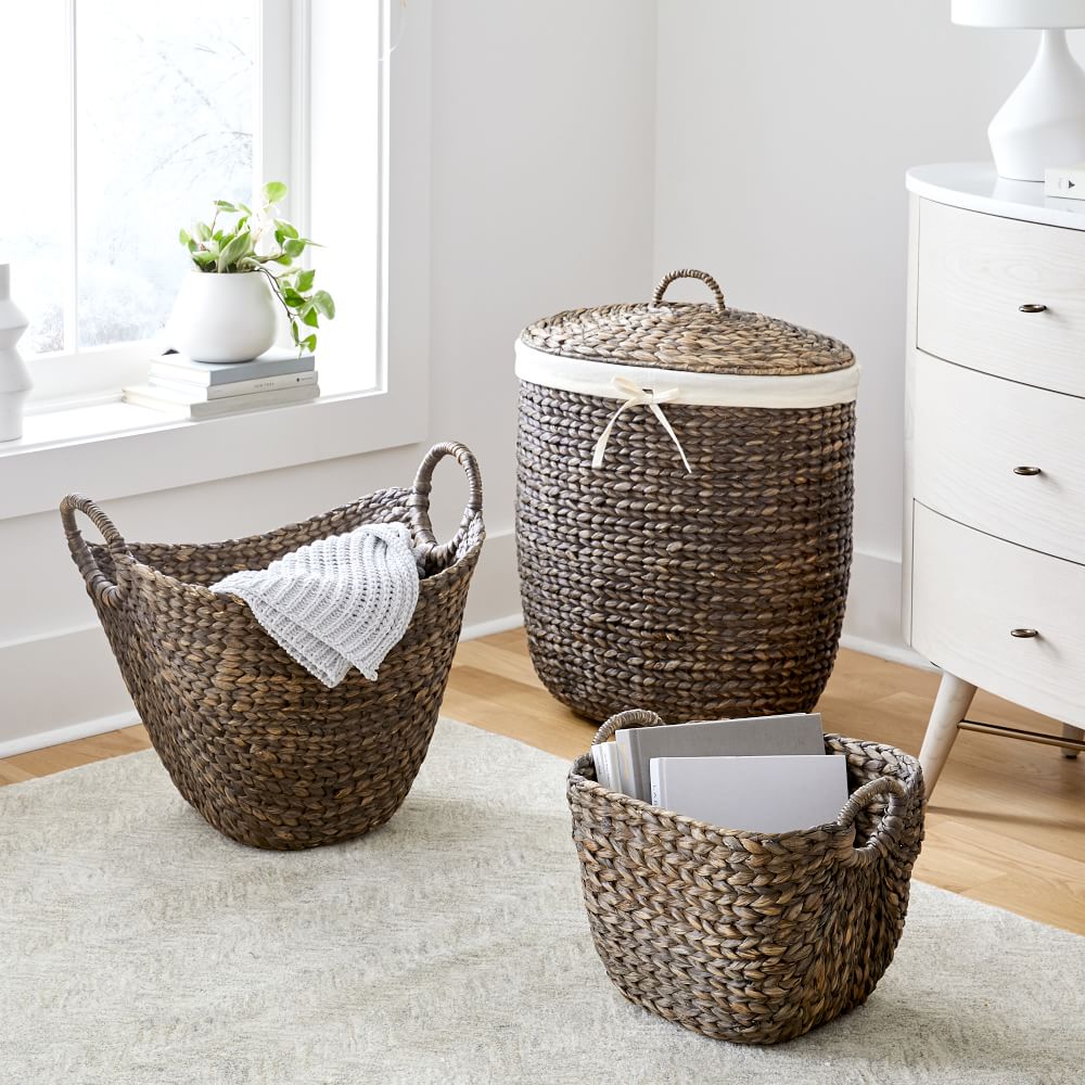 Curved Seagrass Lidded Laundry Hamper | West Elm
