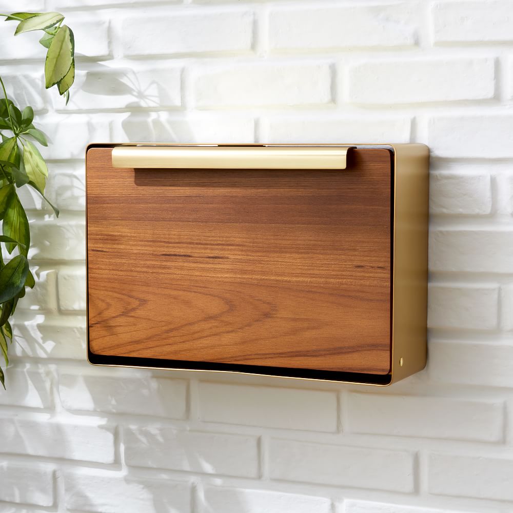 Modern Metal Mailbox - Steel & Teak | West Elm