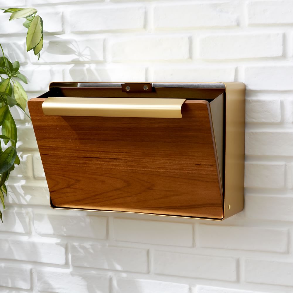 Modern Metal Mailbox - Steel & Teak | West Elm