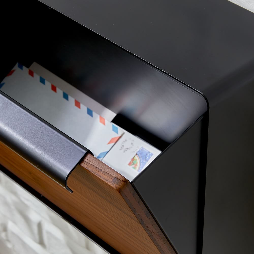 Modern Metal Mailbox - Steel & Teak | West Elm