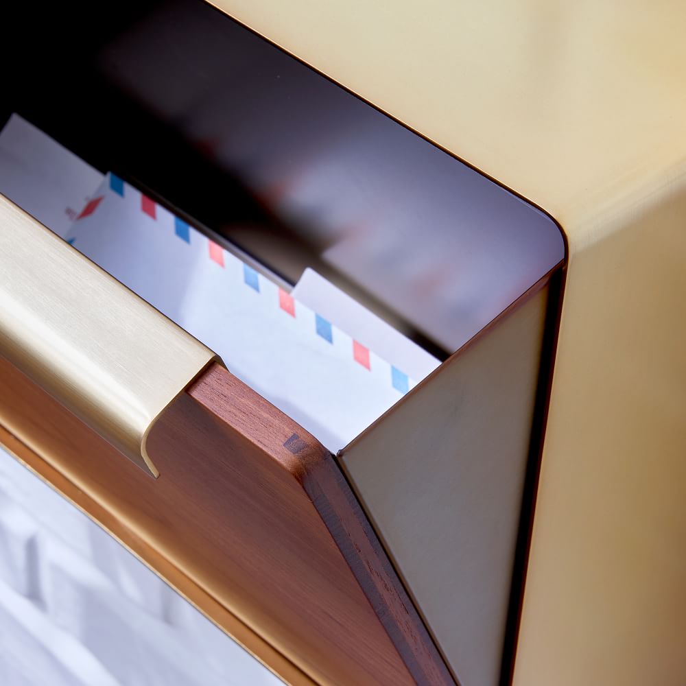 Modern Metal Mailbox - Steel & Teak | West Elm