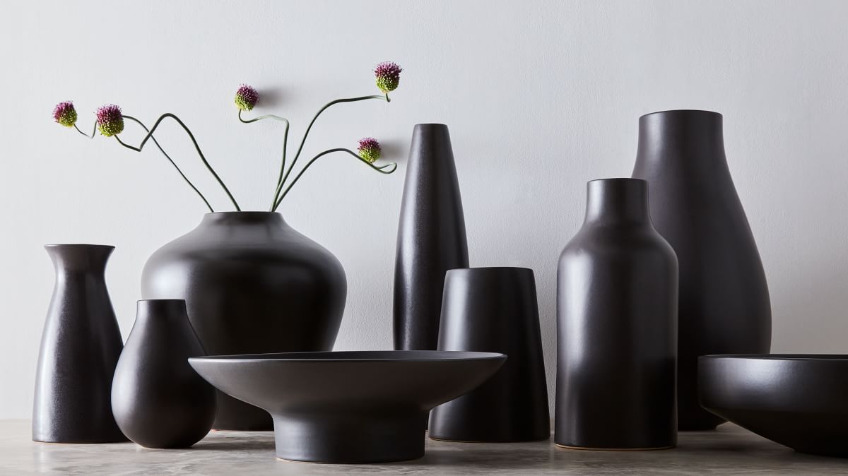 Pure Black Ceramic Vases | West Elm
