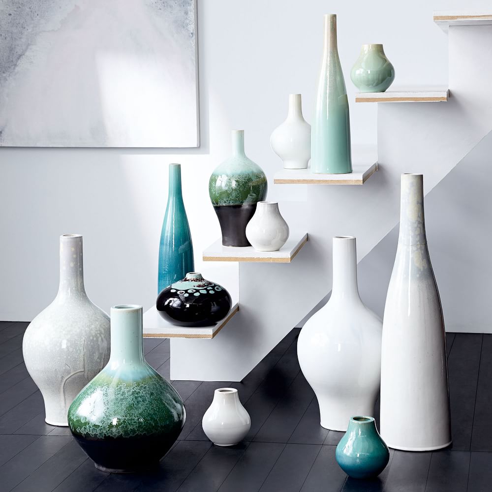 Reactive Glaze Ceramic Vases - White | West Elm