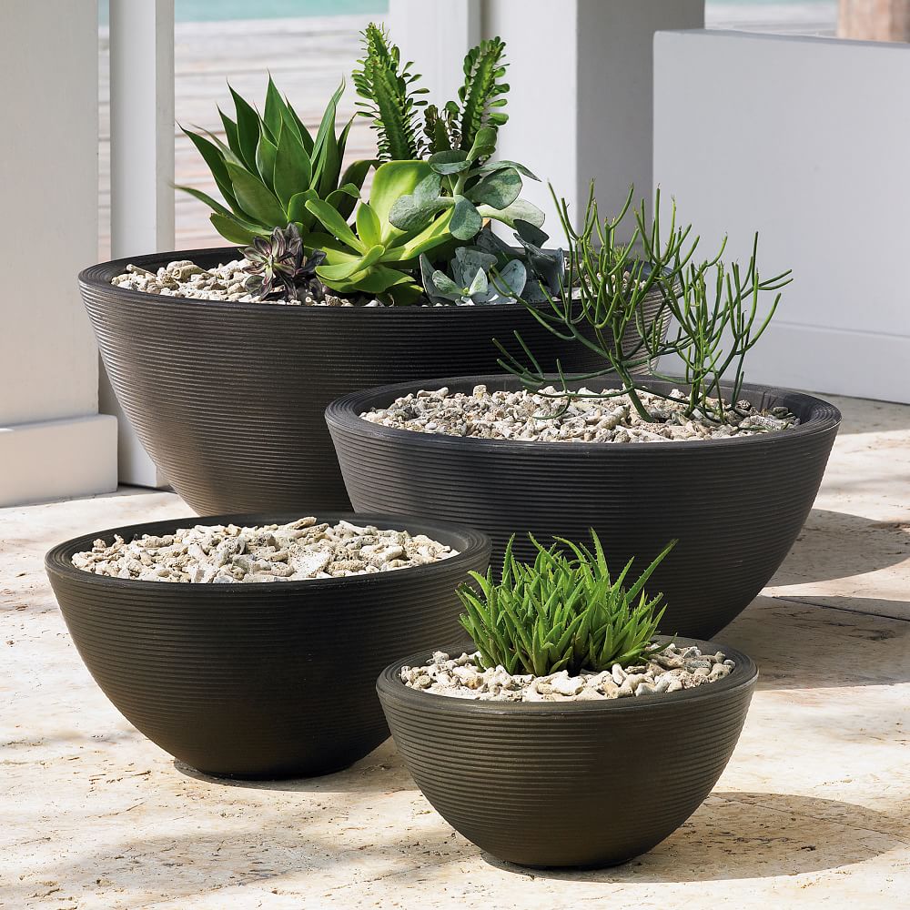 Grooved Plastic Indoor/Outdoor Bowl Planters | West Elm
