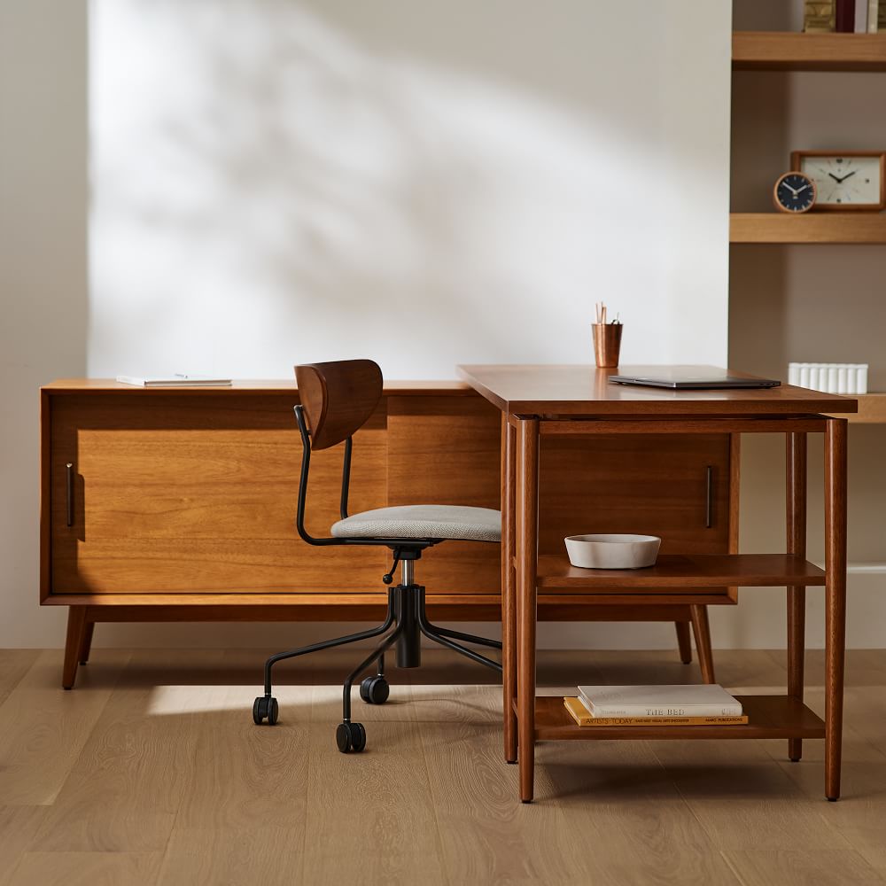 Mid-Century Modular L-Shaped Desk w/ Shelves & Bookcase (70") | West Elm